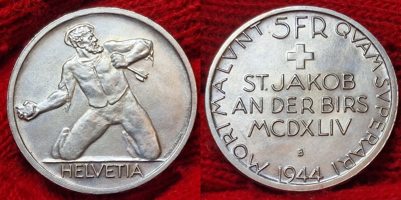 Schweiz Switzerland 5 Franken Liber 1944 500 Jahre Schlacht bei Sankt ...