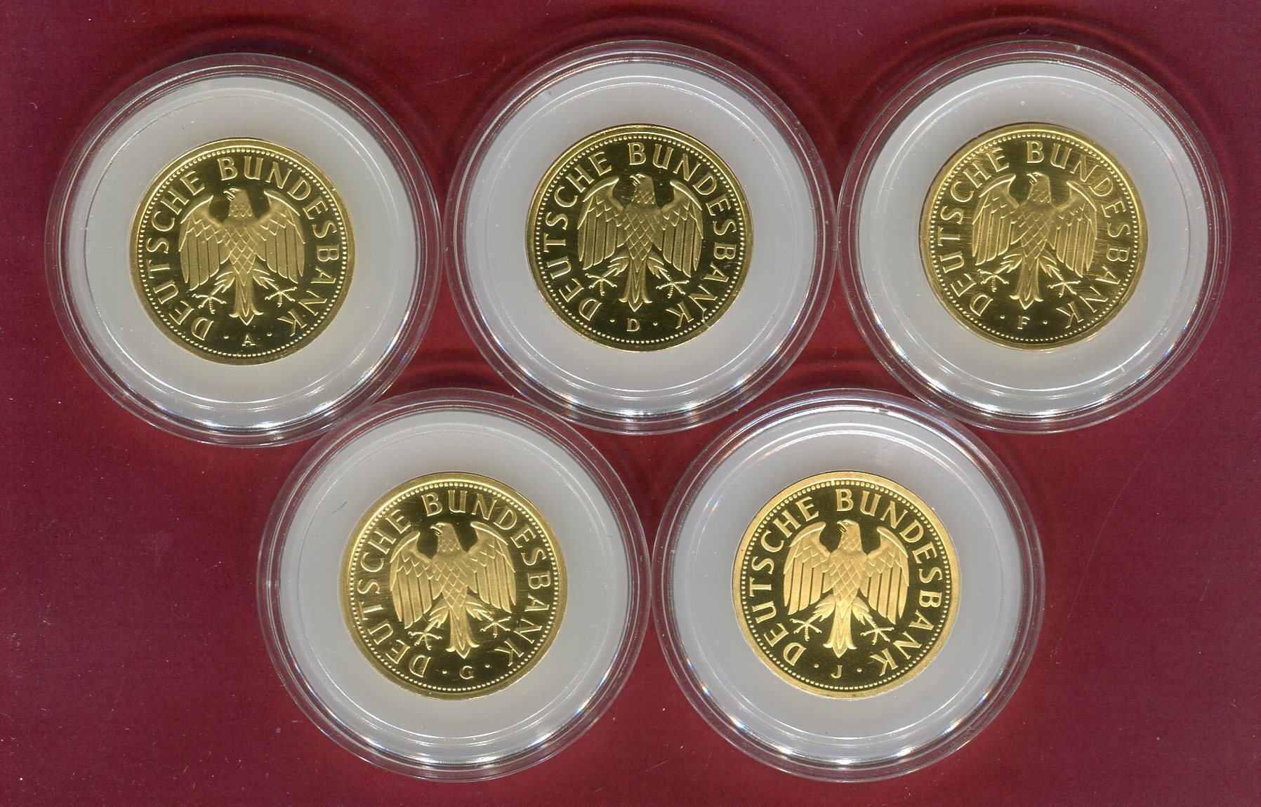 Bundesrepublik Deutschland FRG 1 DM Gold - Mark, Satz, A,D,F,G,J Kompl ...