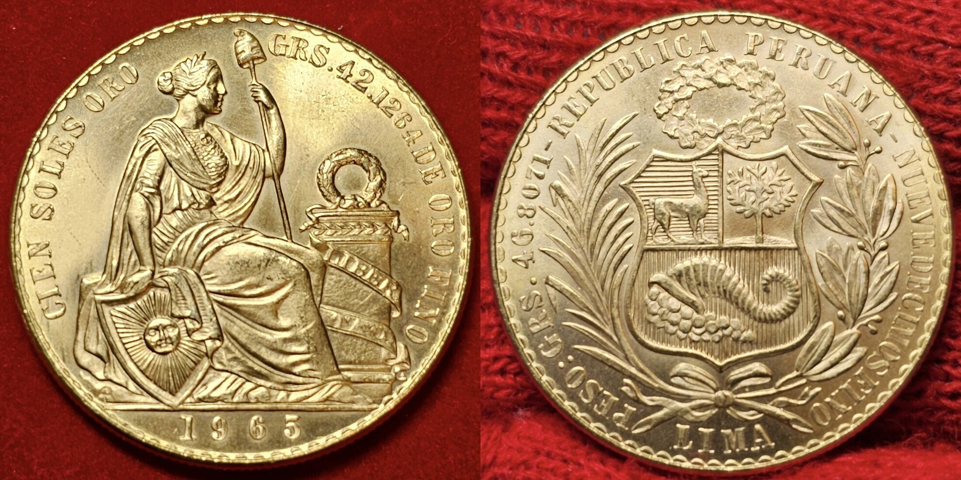 Peru 100 Soles Gold 1965 Lima Libertad Liberty Kl. Auflage Mintage 23. ...