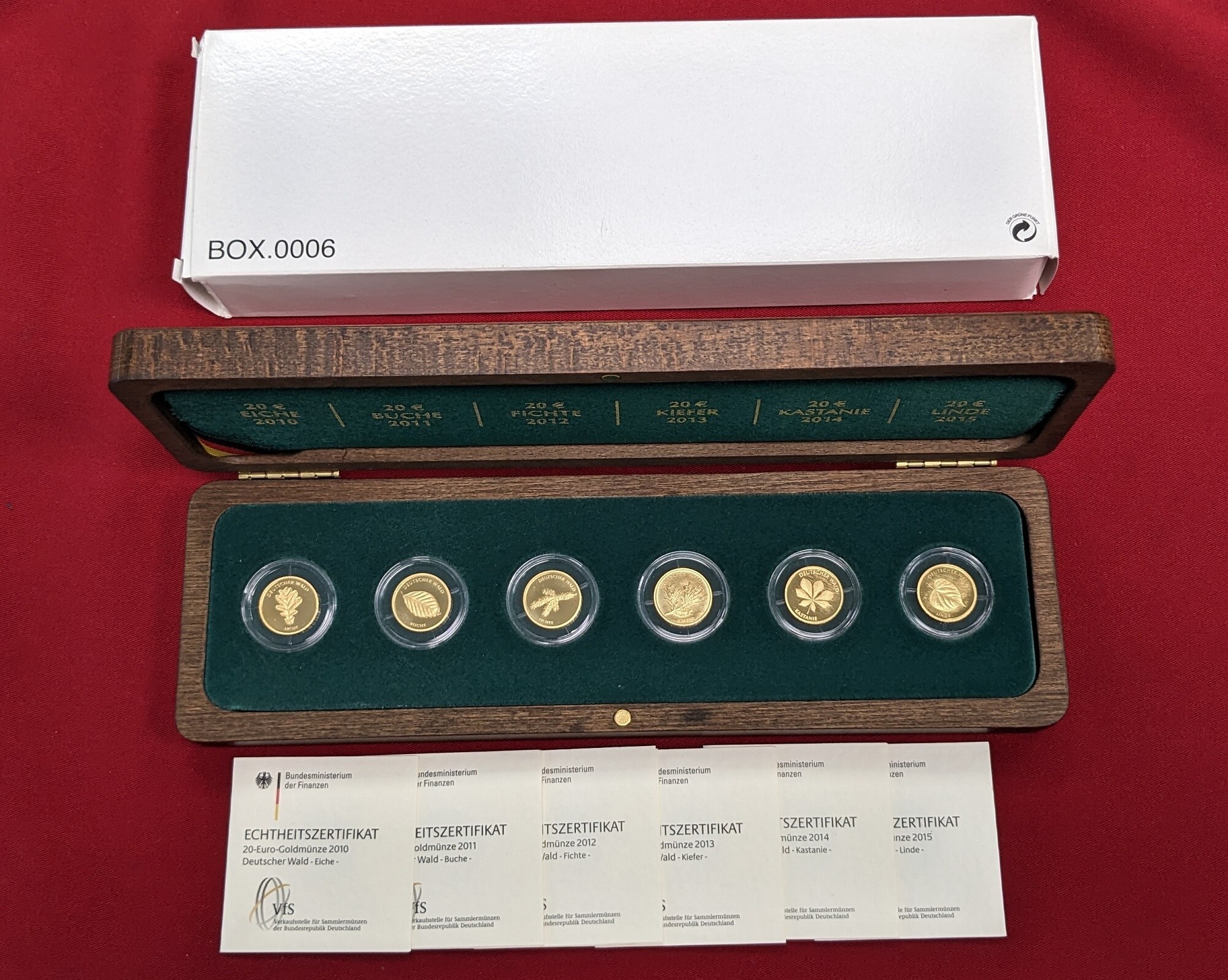 Bundesrepublik Deutschland, FRG 6 x 20 Euro Goldmünzen, je 1/8 Unze ...