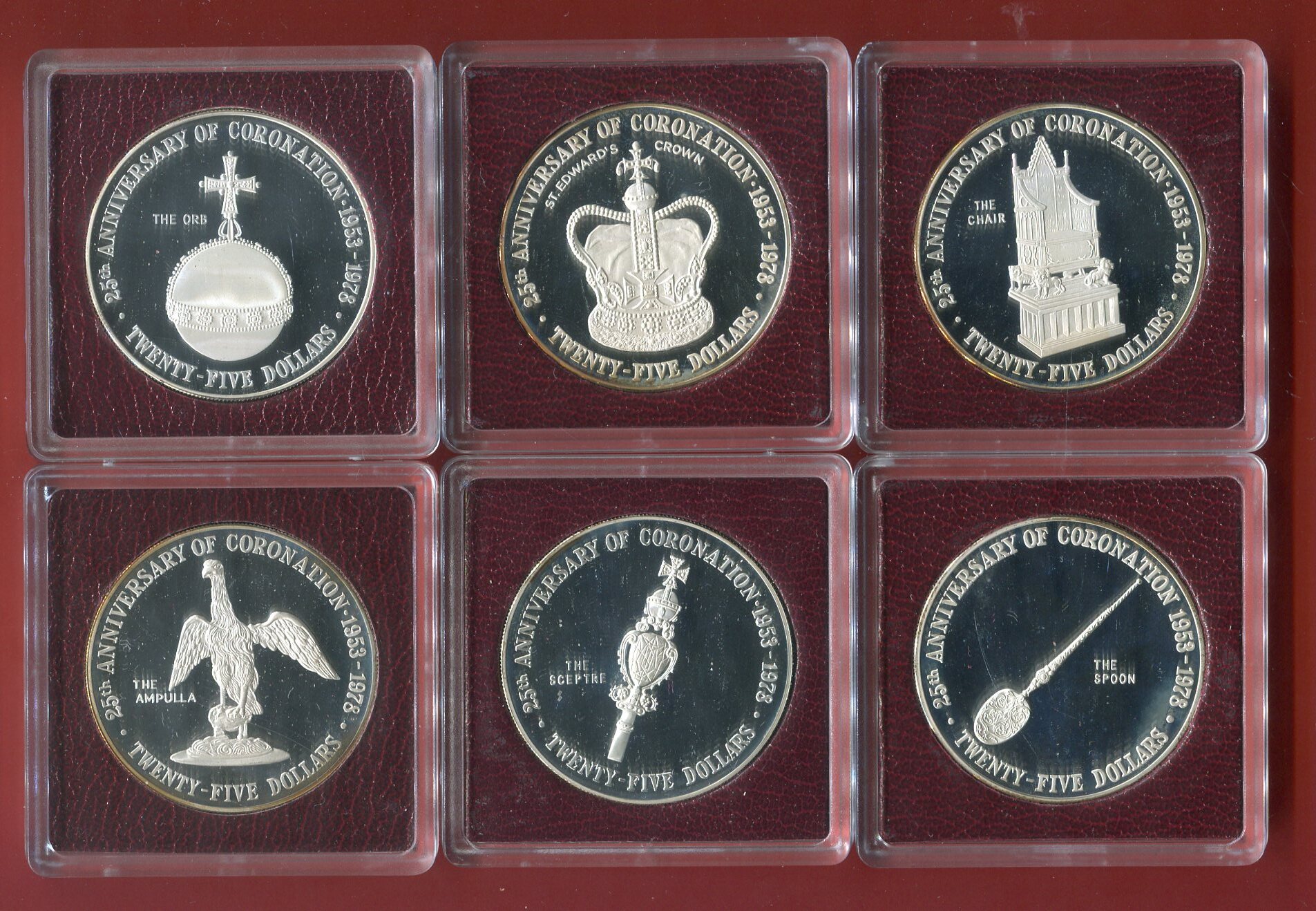 Cayman Inseln 6 x 25 Dollar Silbermünzen - Twenty-Five Dollars 1978 ...