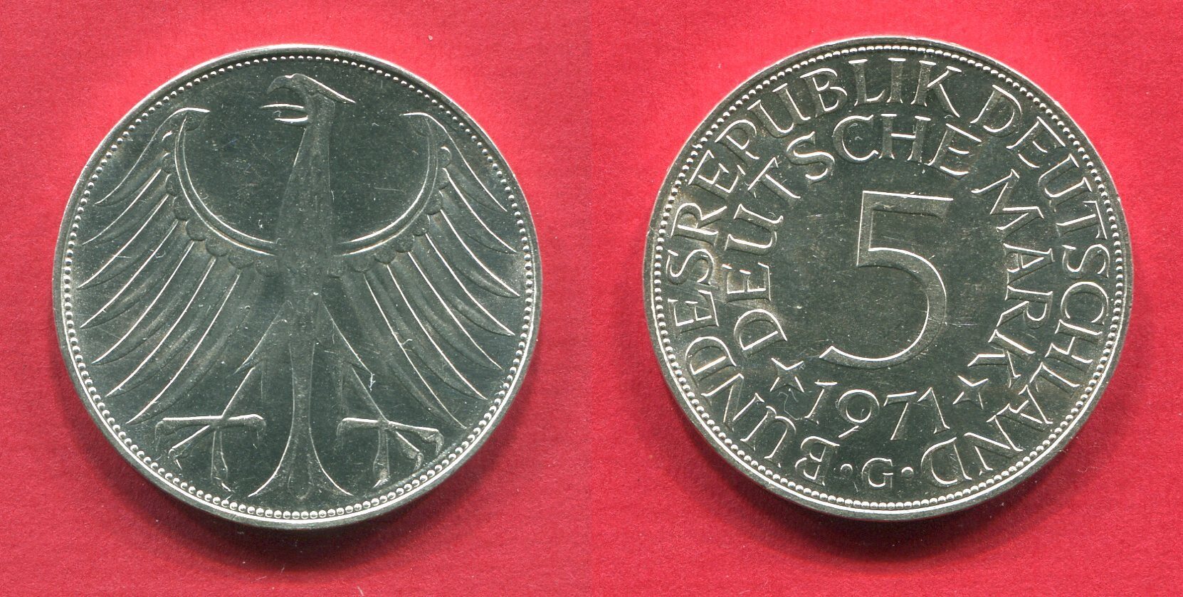Bundesrepublik Deutschland 5 DM Silber Kursmünze 1971 G Silberadler ...
