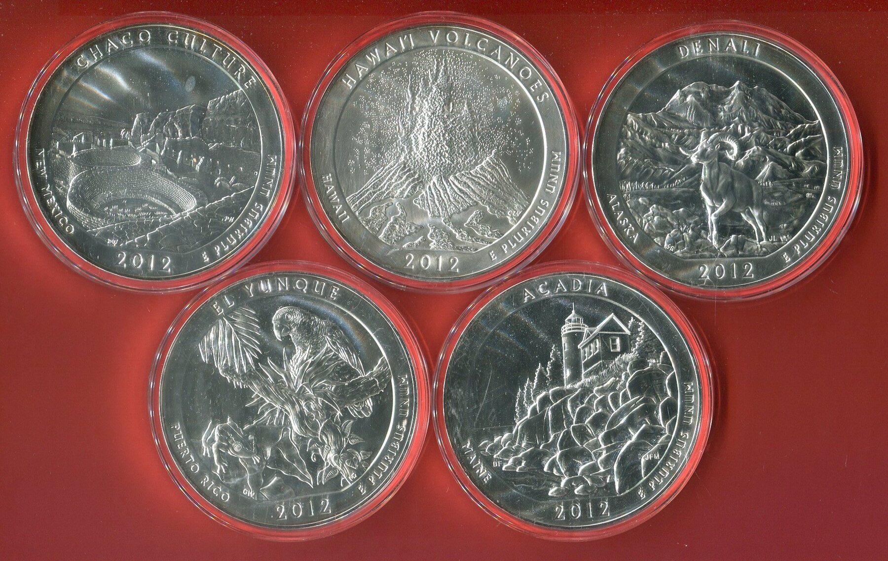 USA 5 x 5 Unzen Ounces Silber Silver je 25 Cents 2012 America The ...