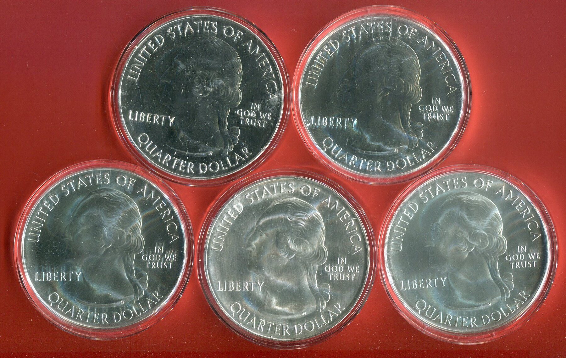 USA 5 x 5 Unzen Ounces Silber Silver je 25 Cents 2013 America The ...