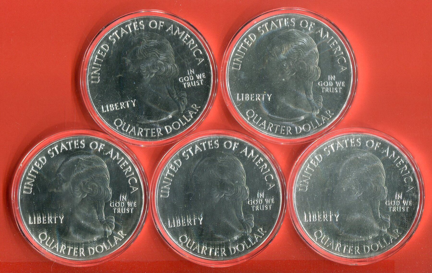 USA 5 x 5 Unzen Ounces Silber Silver je 25 Cents 2015 America The ...