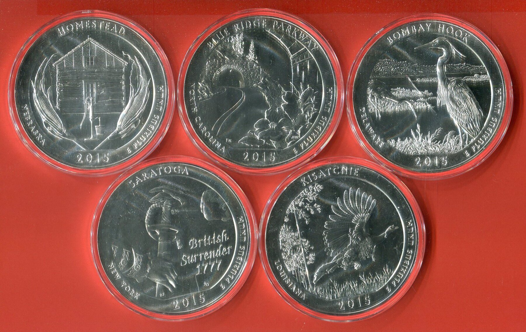 USA 5 x 5 Unzen Ounces Silber Silver je 25 Cents 2015 America The ...