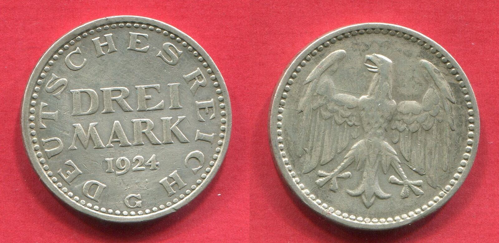 Weimarer Republik Deutsches Reich 3 Mark Silber Kursmünze 1924 G Kursmünze Silber Drei ...