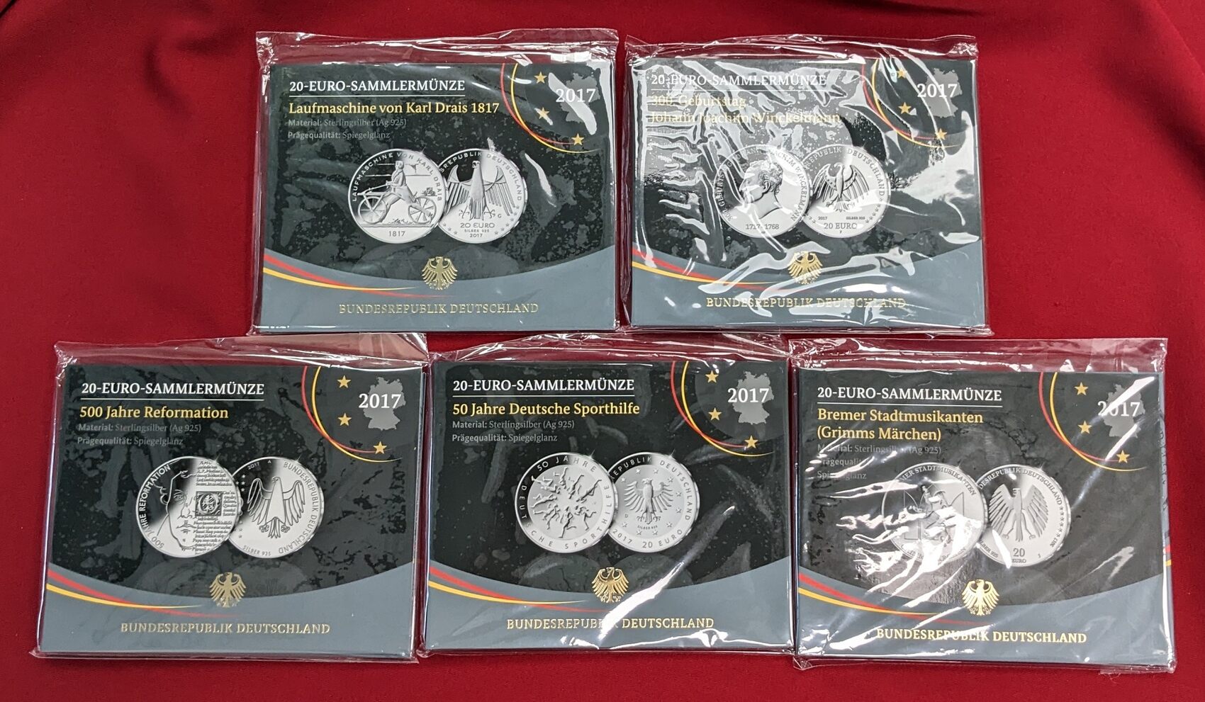 Bundesrepublik Deutschland 5 x 20 Euro Silbermünzen PP komplett 2017 ...