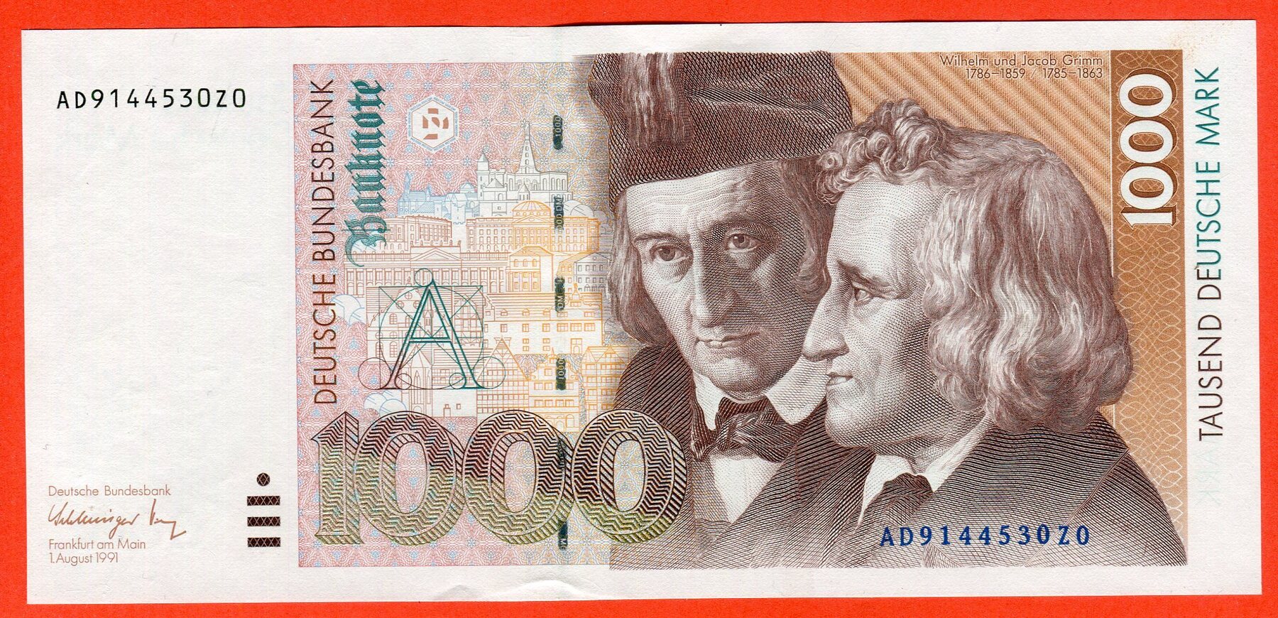 BRD, Deutsche Bundesbank 1000 DM Deutsche Mark 1991 Gebrüder Grimm ...