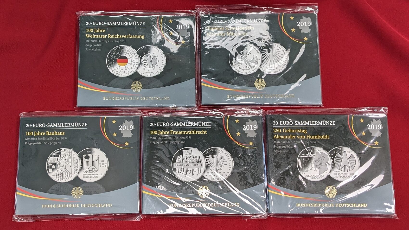 Bundesrepublik Deutschland 5 x 20 Euro Silbermünzen PP komplett 2019 ...
