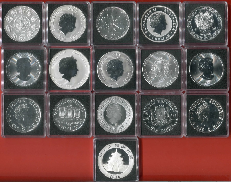 diverse Länder 16 x 1 Unze Silber 2016 W16 Serie - World Famous Silver ...