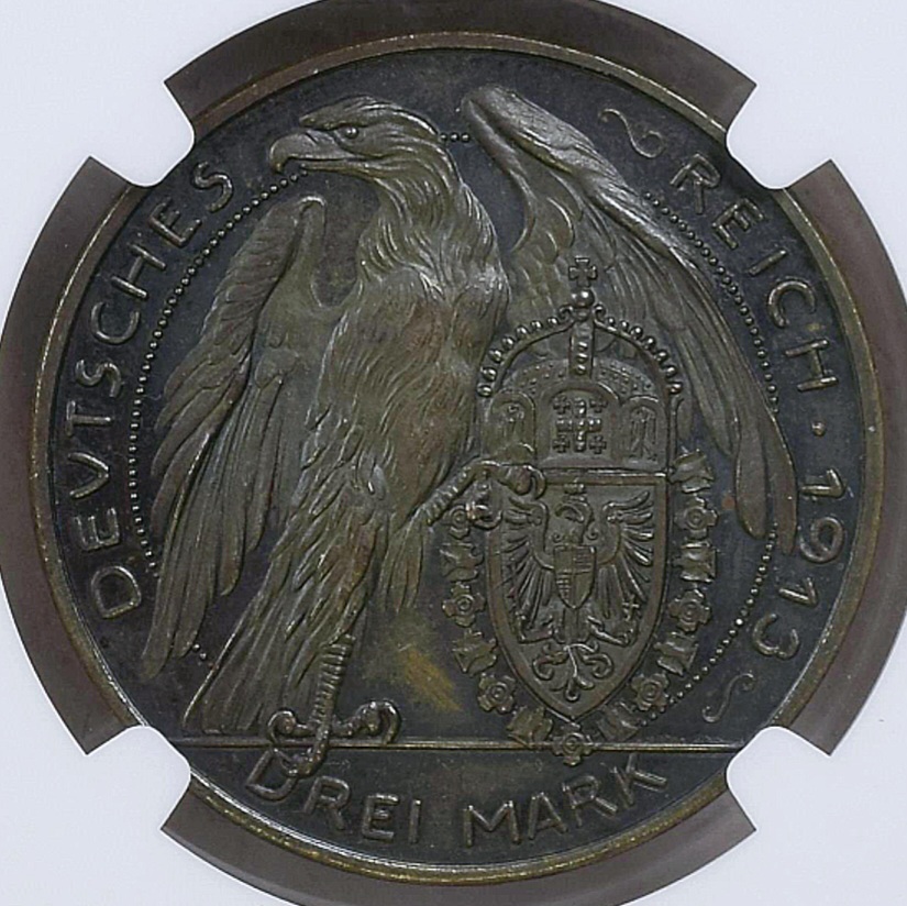Germany Deutschland Karl Goetz Probe Preußen 3 Mark Probe Pattern 1913 ...