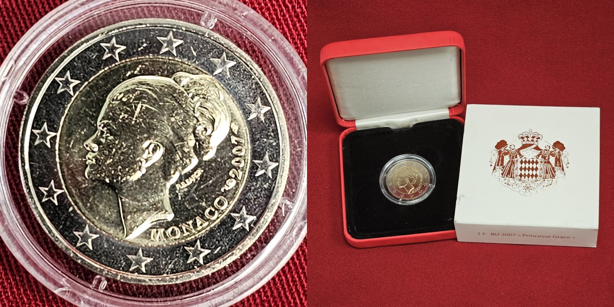 Monaco 2 Euro Gedenkmünze 2007 Grace Kelly OVP unc with capsule, box ...