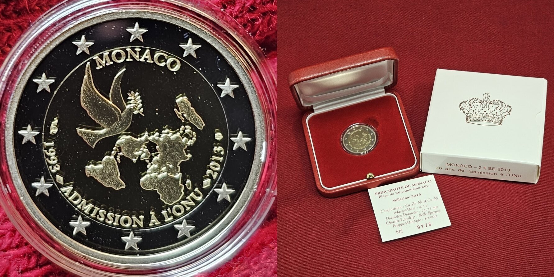 Monaco 2 Euro Gedenkmünze 2013 20 Jahre UN UNO Beitritt L`admission a L ...