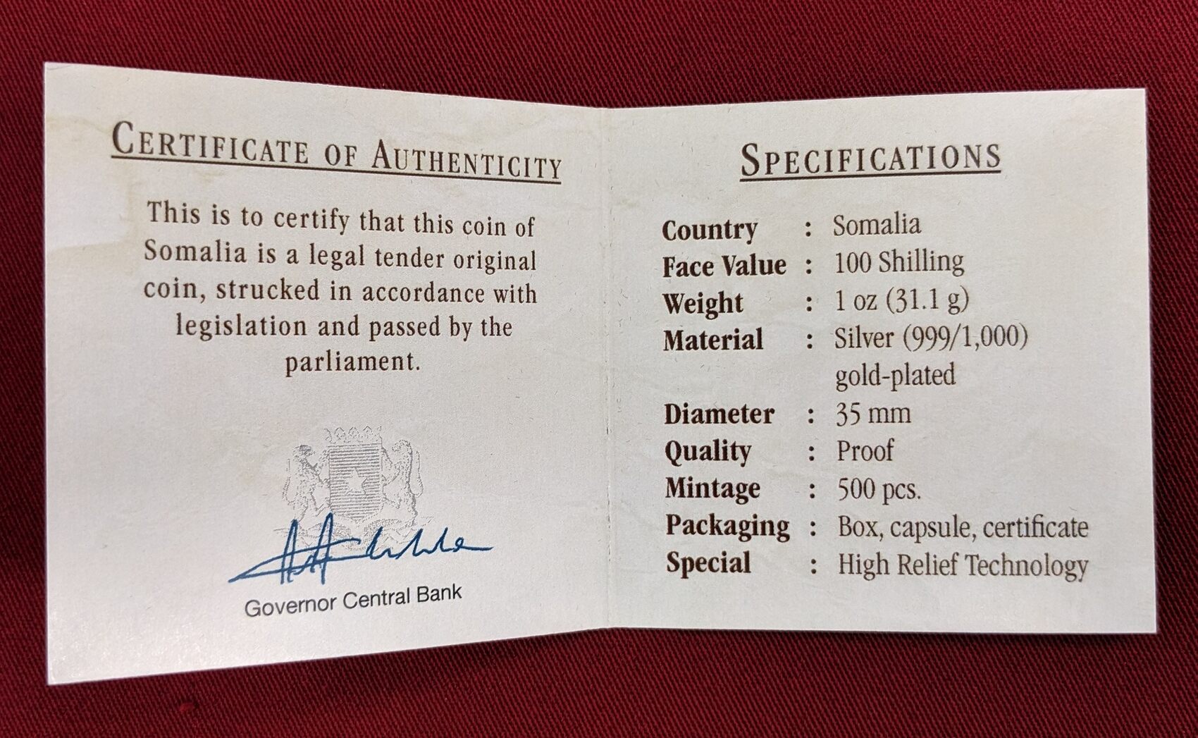 Somalia 100 Shillings Silbermünze - 1 oz Ag 999 2013 African Wildlife ...