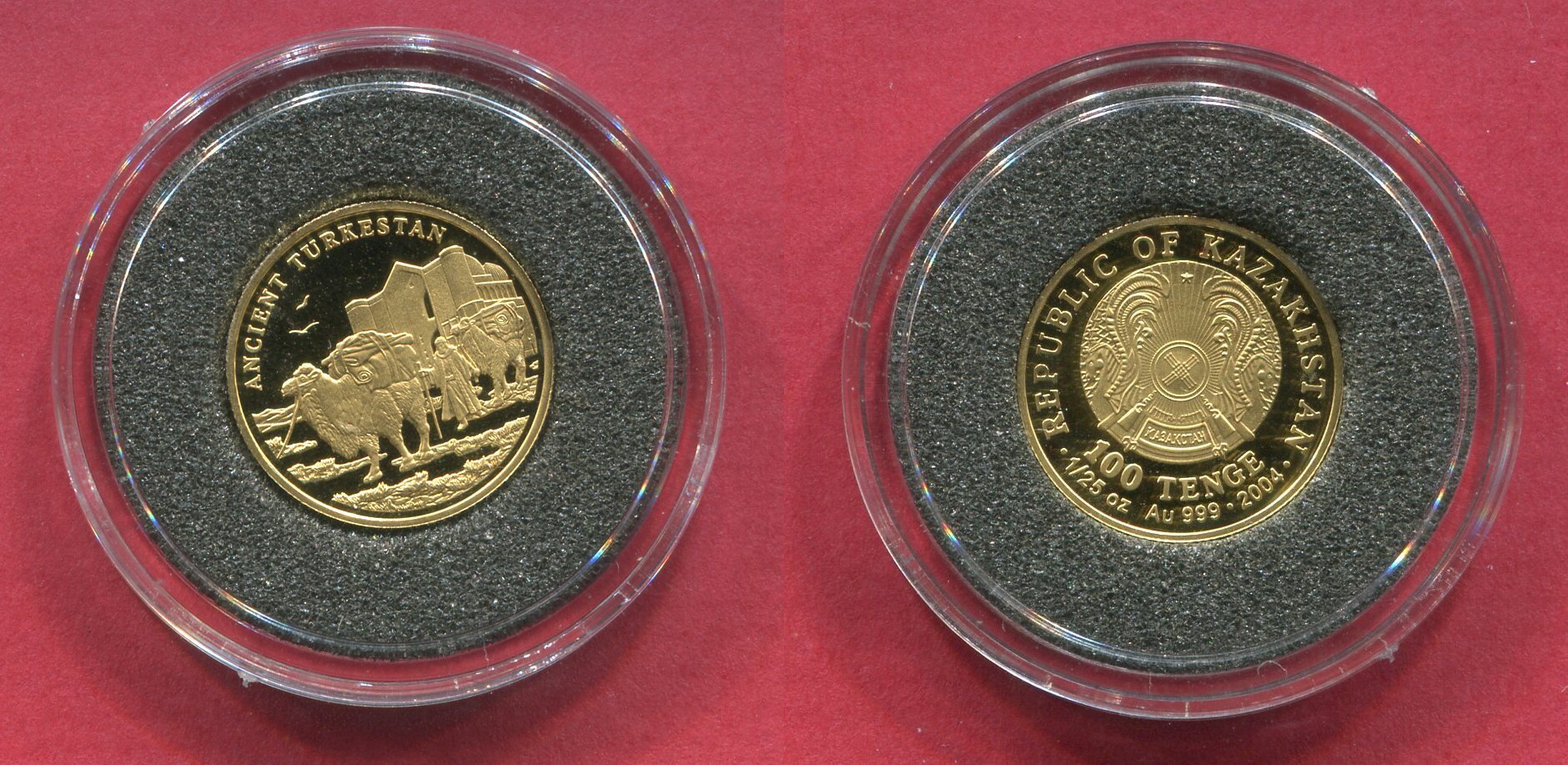 Kasachstan 100 Tenge Minigoldmünze 2004 Seidenstraße proof in capsule ...