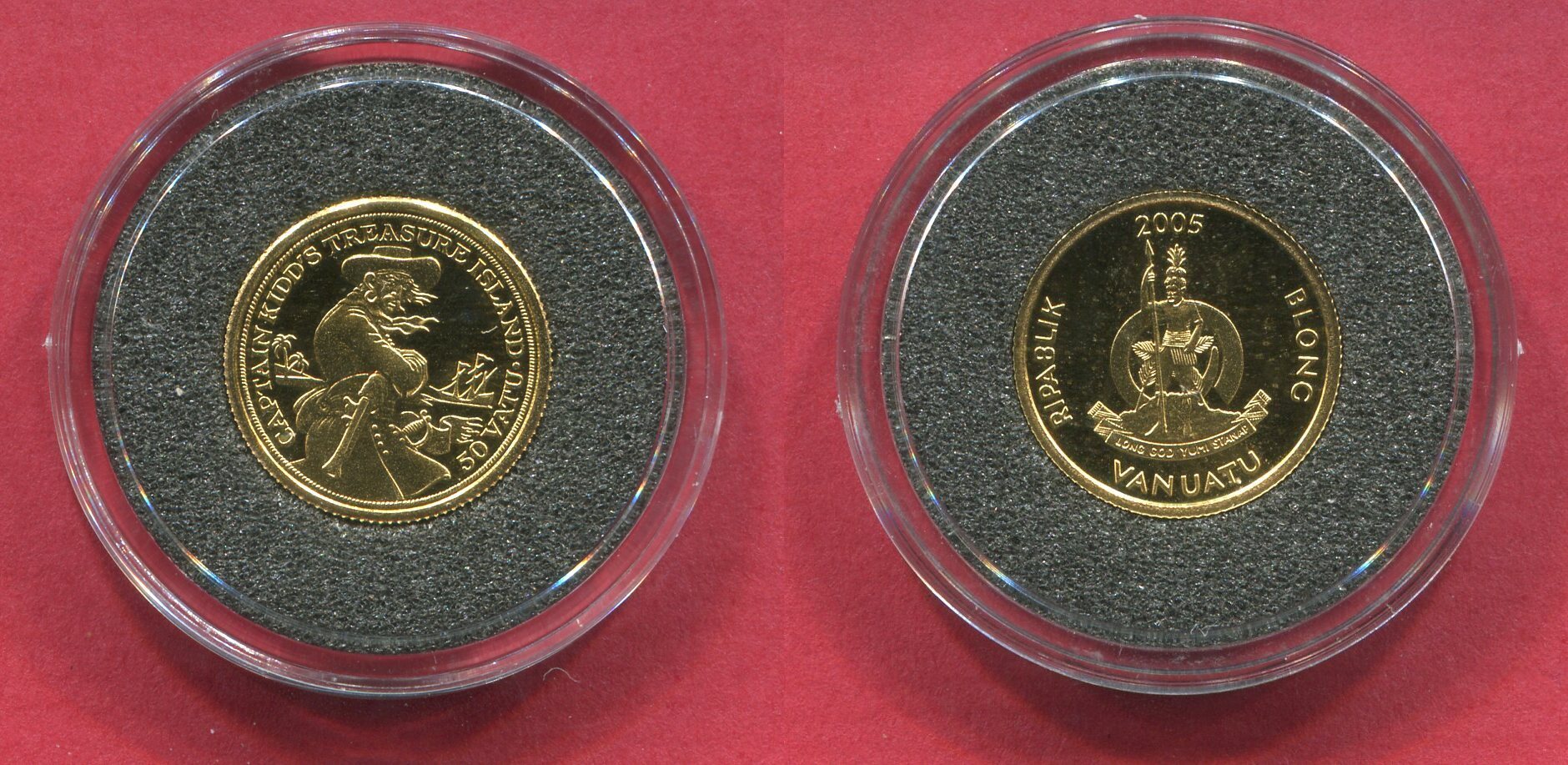 Vanuatu 50 Vatu Minigoldmünze 2005 Captain Kidd's Treasure Island proof ...