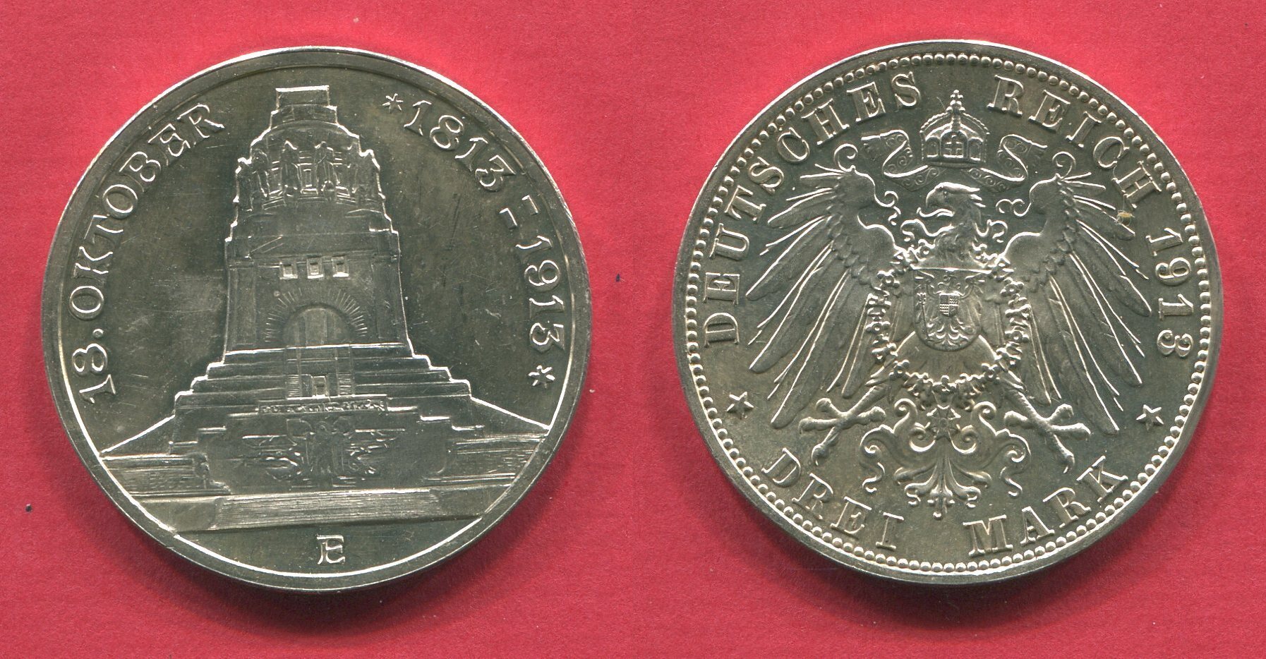 Sachsen Deutsches Reich 3 Mark Silbermünze 1913 E Völkerschlachtdenkmal ...