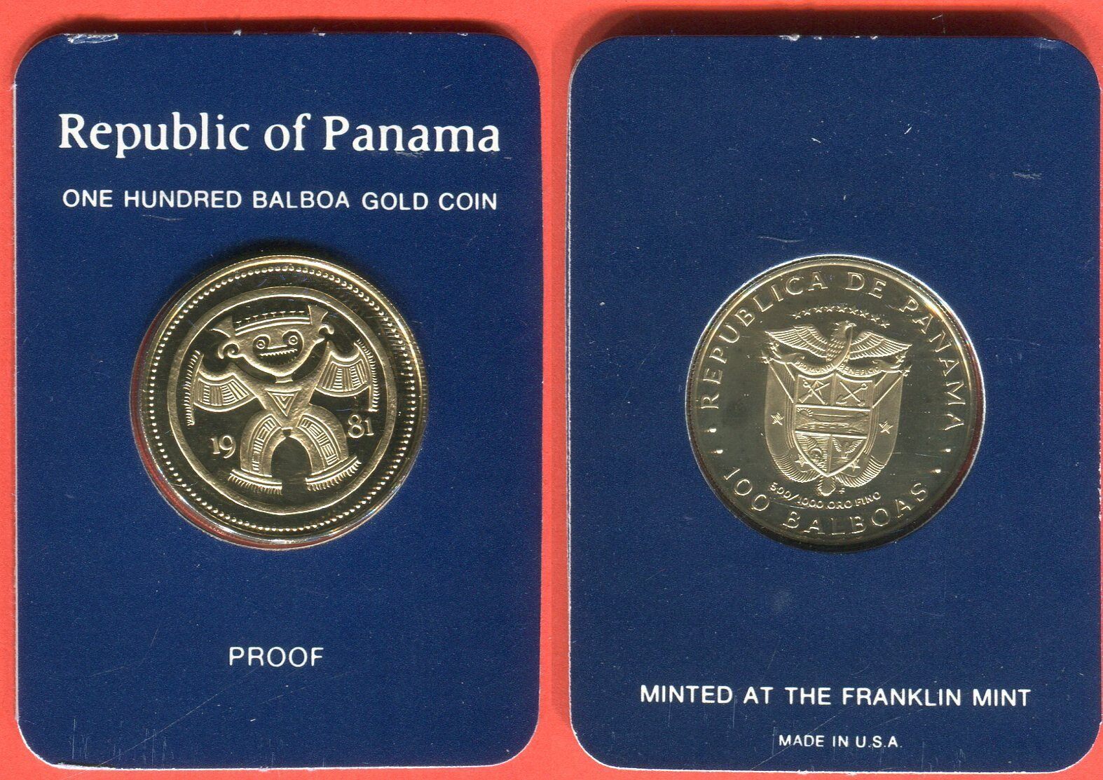 Panama 100 Balboas Goldmünze 1981 Pre Columbian Art Ceremonial Mask ...