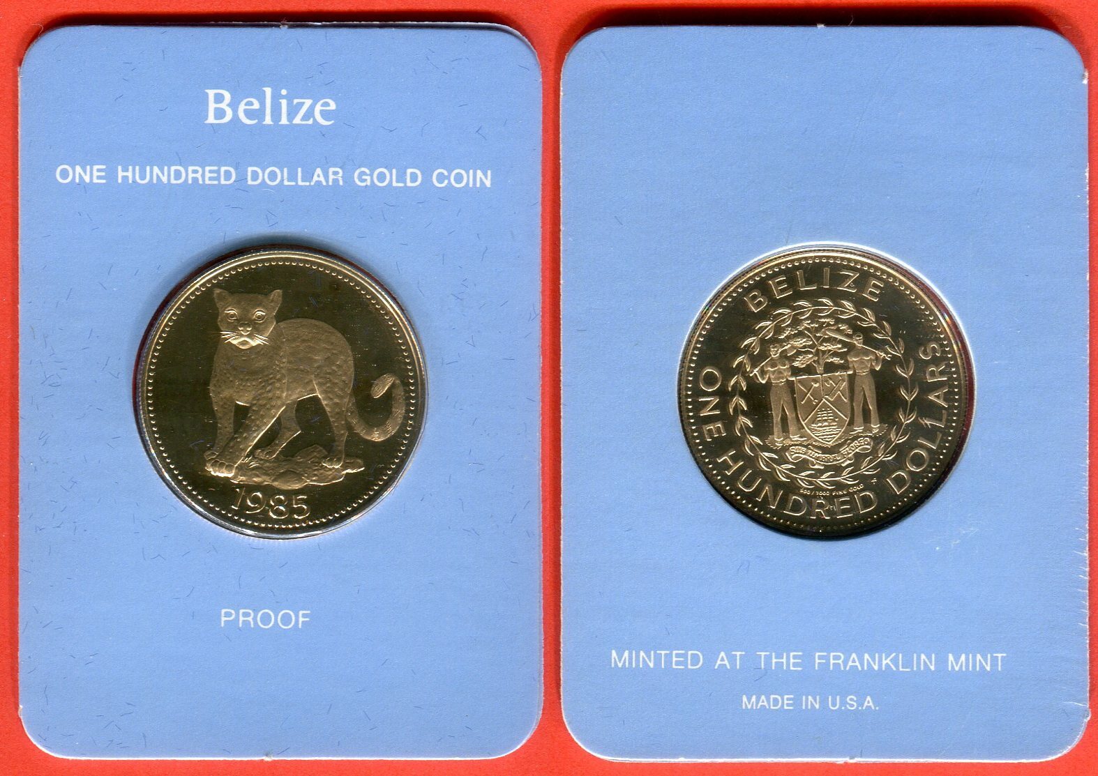 Belize 100 Dollar 1985 Ocelot - Ozelot - Rare Mintage only 899 Proof ...