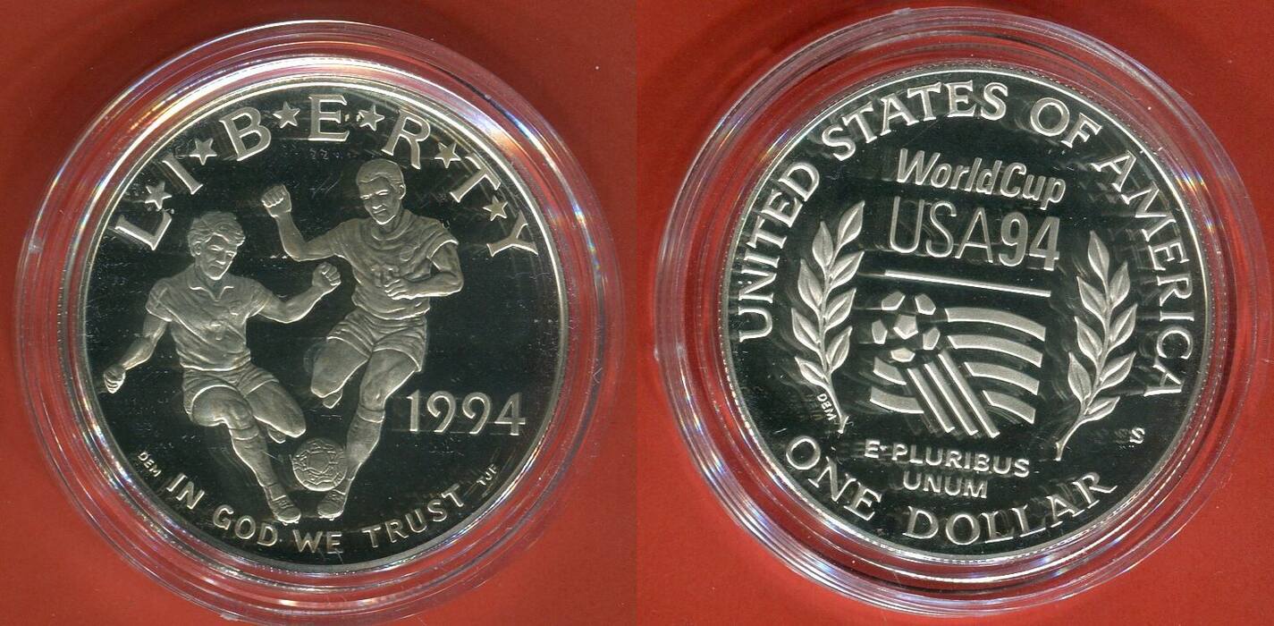 1 Dollar Silbermünze Commemorative Coin World Cup USA 1994 proof | MA-Shops