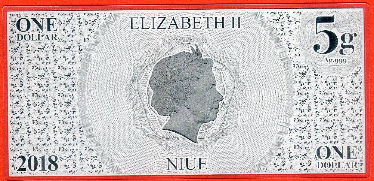 Niue Islands 1 Dollar Silberbanknote - Silver Coin Note 2018 Disney ...
