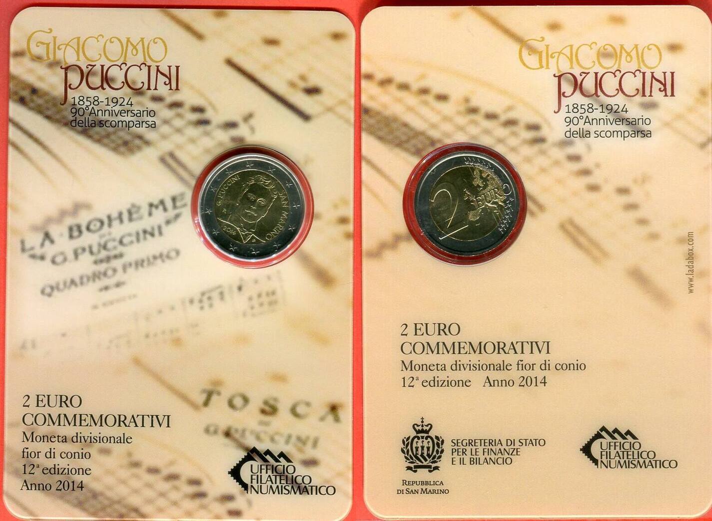 San Marino 2 Euro Gedenkmünze Commemorative Coin 2014 Giacomo Puccini ...