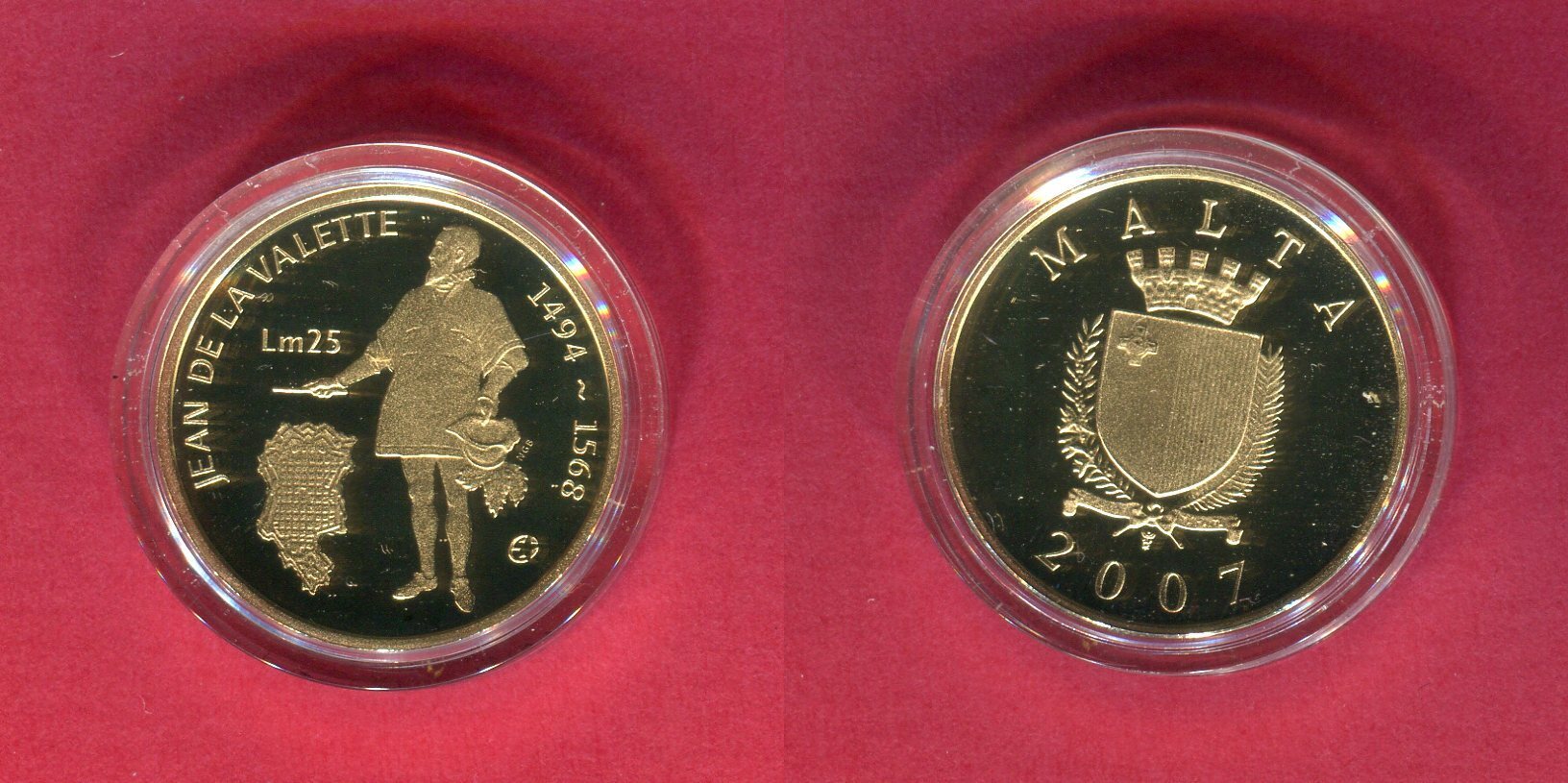 Malta 25 Lm Goldmünze 2007 Jean de la Valette Proof* with capsule and ...