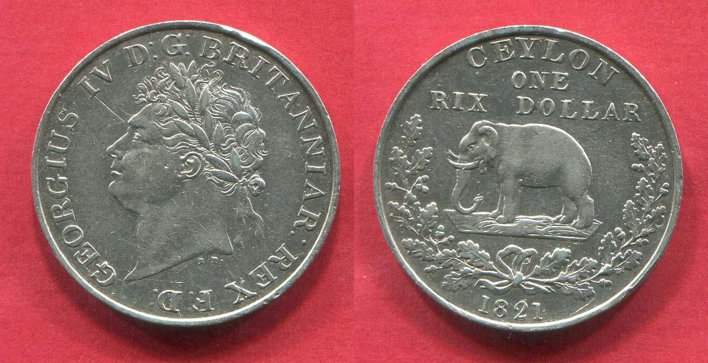 Ceylon Sri Lanka 1 Rix Dollar 1821 George IV. Elephant Elefant EF ...