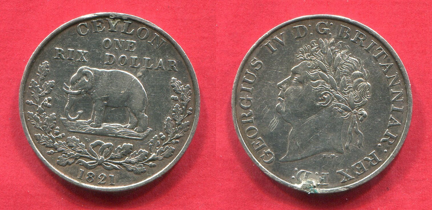 Ceylon Sri Lanka 1 Rix Dollar 1821 George IV. Elephant Elefant EF ...