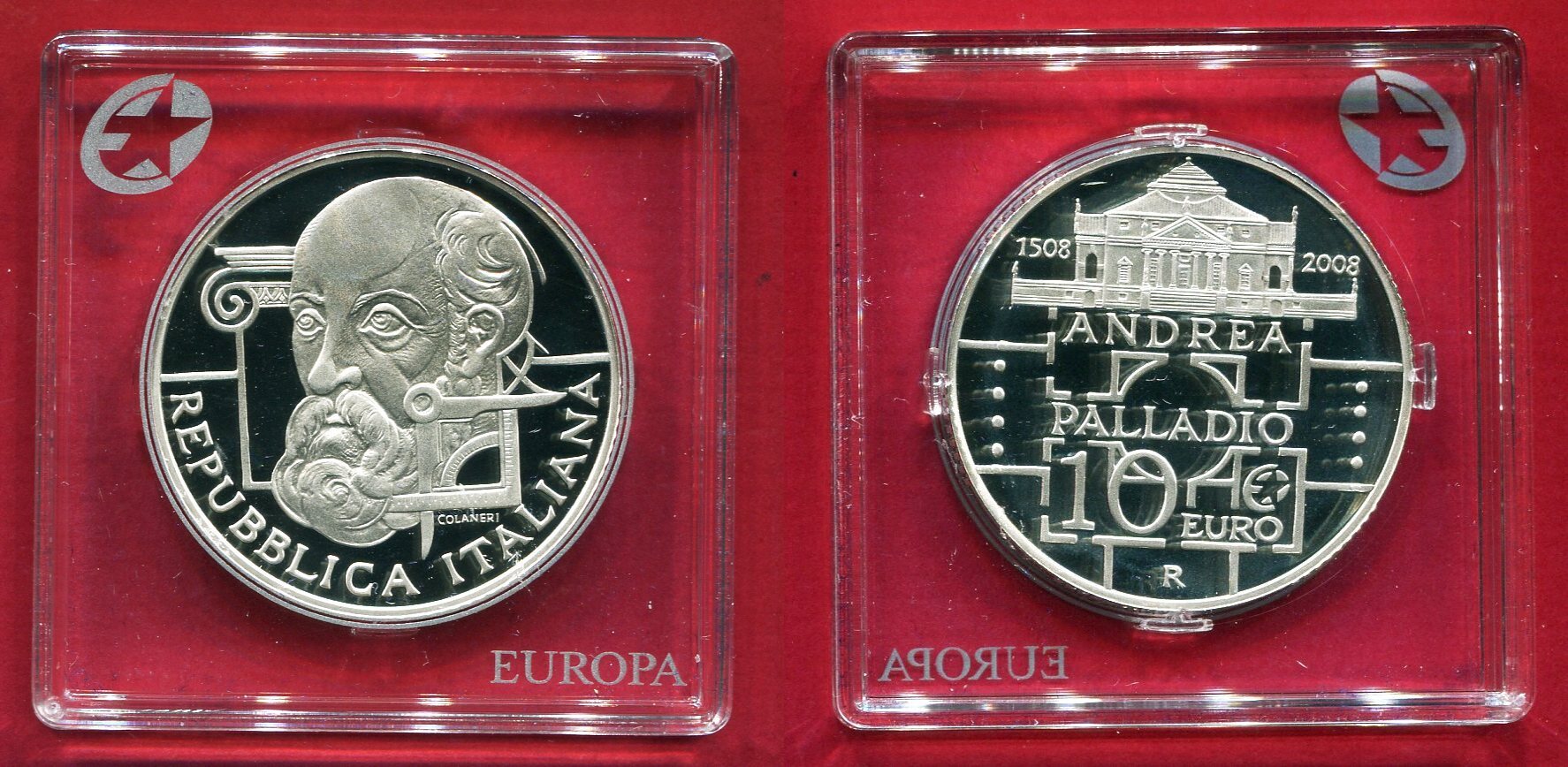 Italien 10 Euro Silbermünze 2008 500. Geburtstag von Andrea Palladio ...
