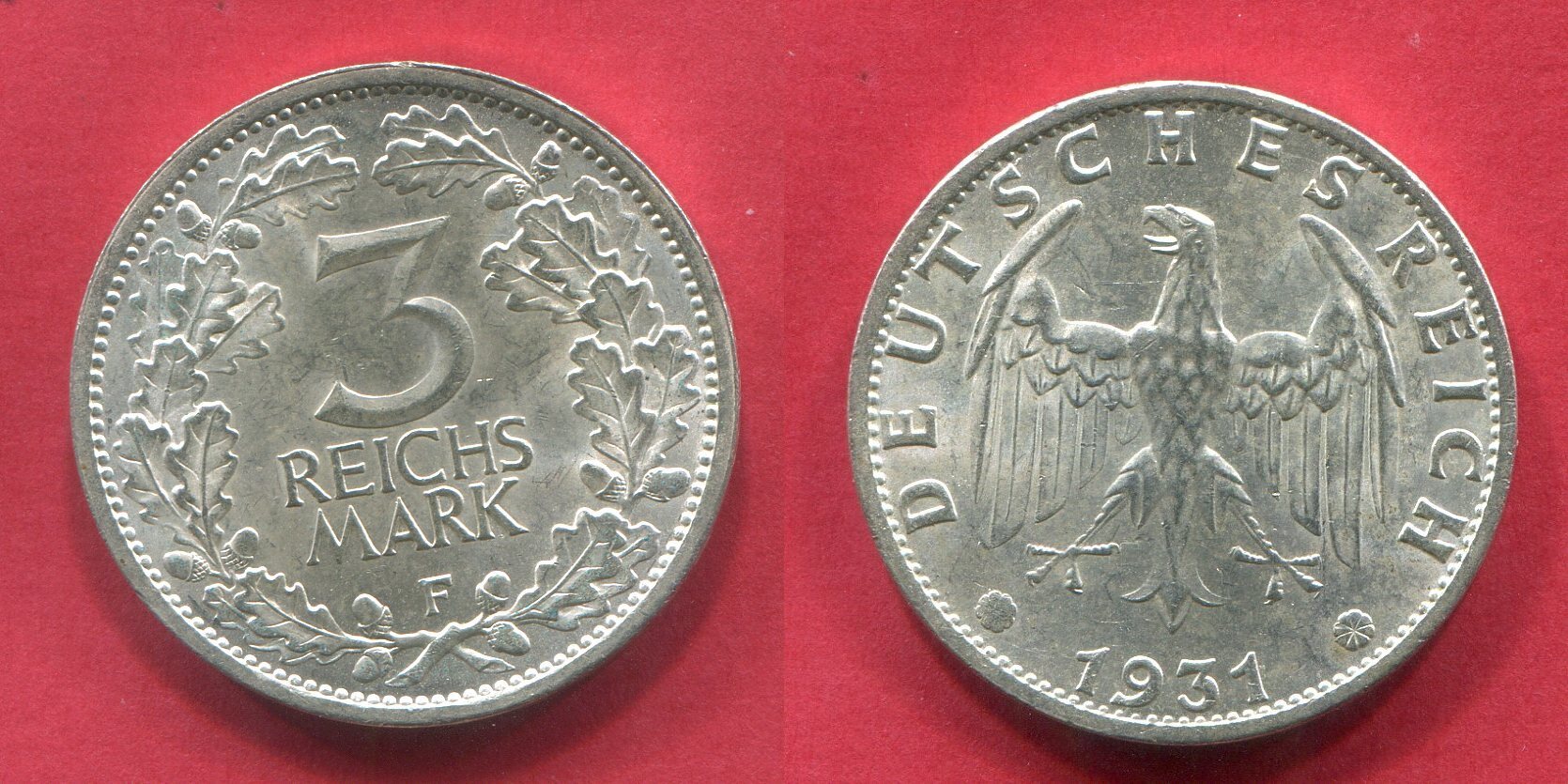 Weimarer Republik Deutsches Reich 3 Mark 1931 F Kursmünze Circulation ...