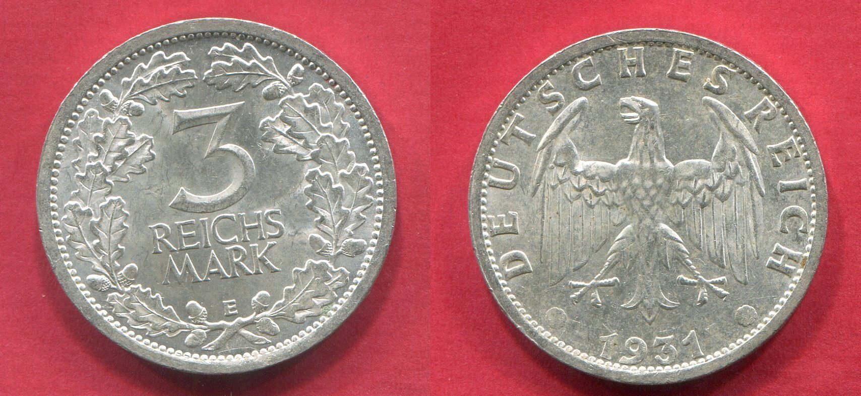 Weimarer Republik Deutsches Reich 3 Mark 1931 E Kursmünze Circulation ...