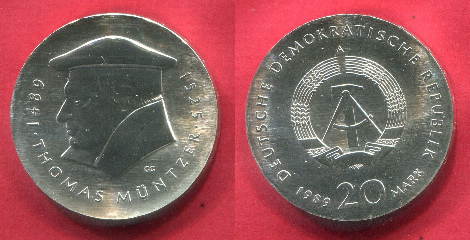 Deutsche Demokratische Republik DDR GDR 20 Mark Gedenkmünze 1989 Thomas Müntzer uncirculated ...