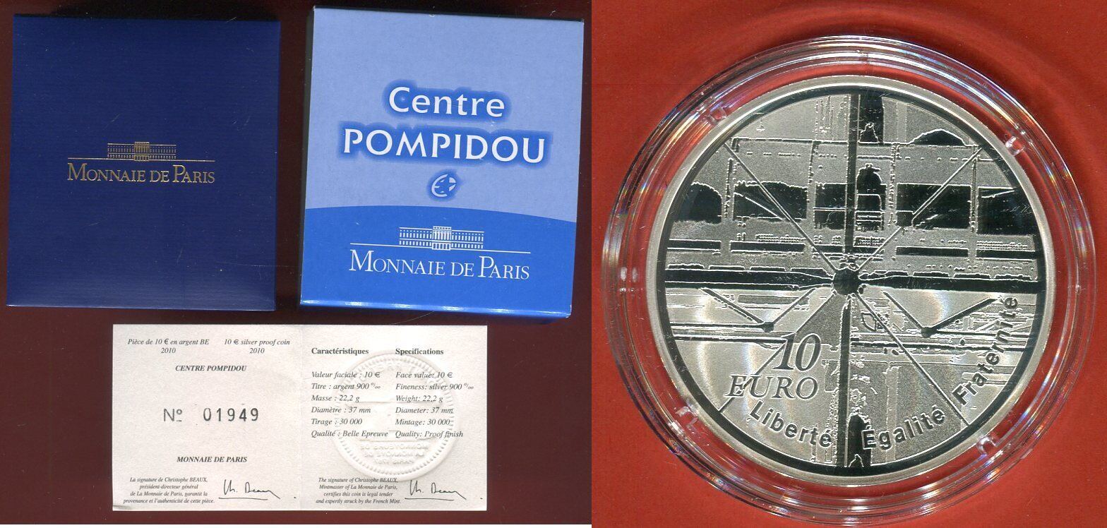 Frankreich 10 Euro Silbermünze 2010 Centre Pompidou Proof with box ...