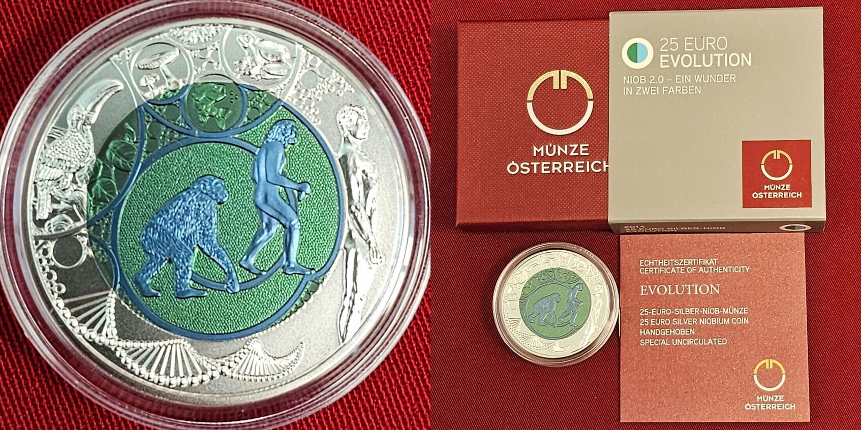 Österreich Austria 25 Euro Bimetall Niob 2014 Evolution Farbmünze - vom ...
