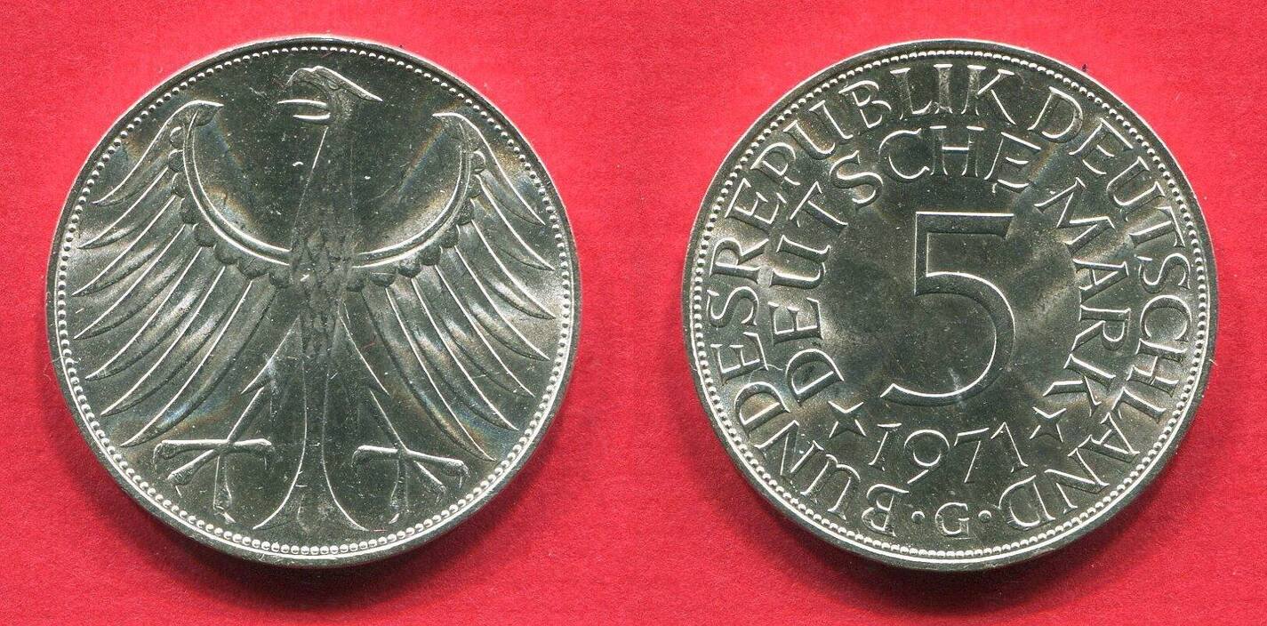 Bundesrepublik Deutschland 5 DM Silber Kursmünze 1971 G Silberadler ...
