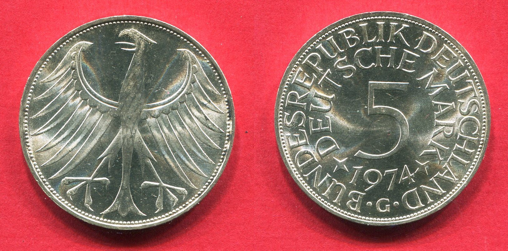 Bundesrepublik Deutschland 5 DM Silber Kursmünze 1974 G Silberadler ...