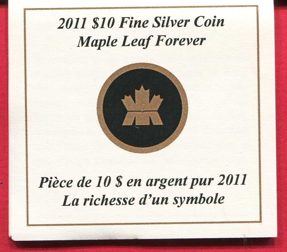 Kanada 10 Dollars Silbermünze 2011 Maple Leaf Forever (1/2 oz) BU in capsule, certificate, orig ...