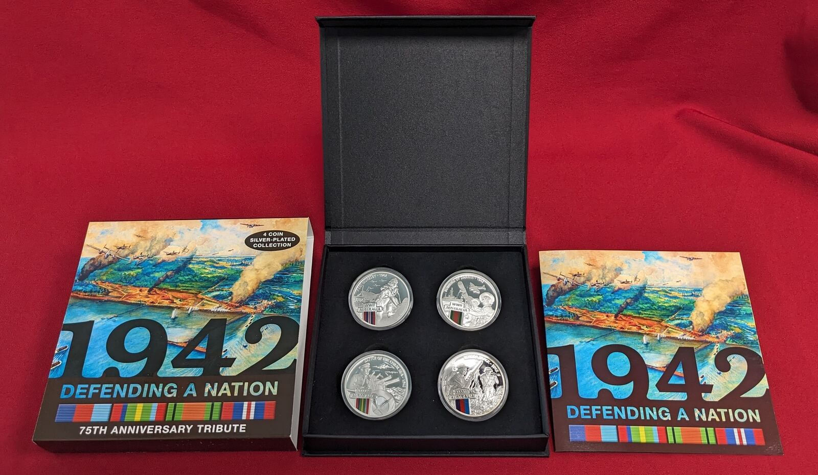 Niue 4 x 1 Dollar Kupfer Münzen versilbert 2017 1942 Defending a Nation ...