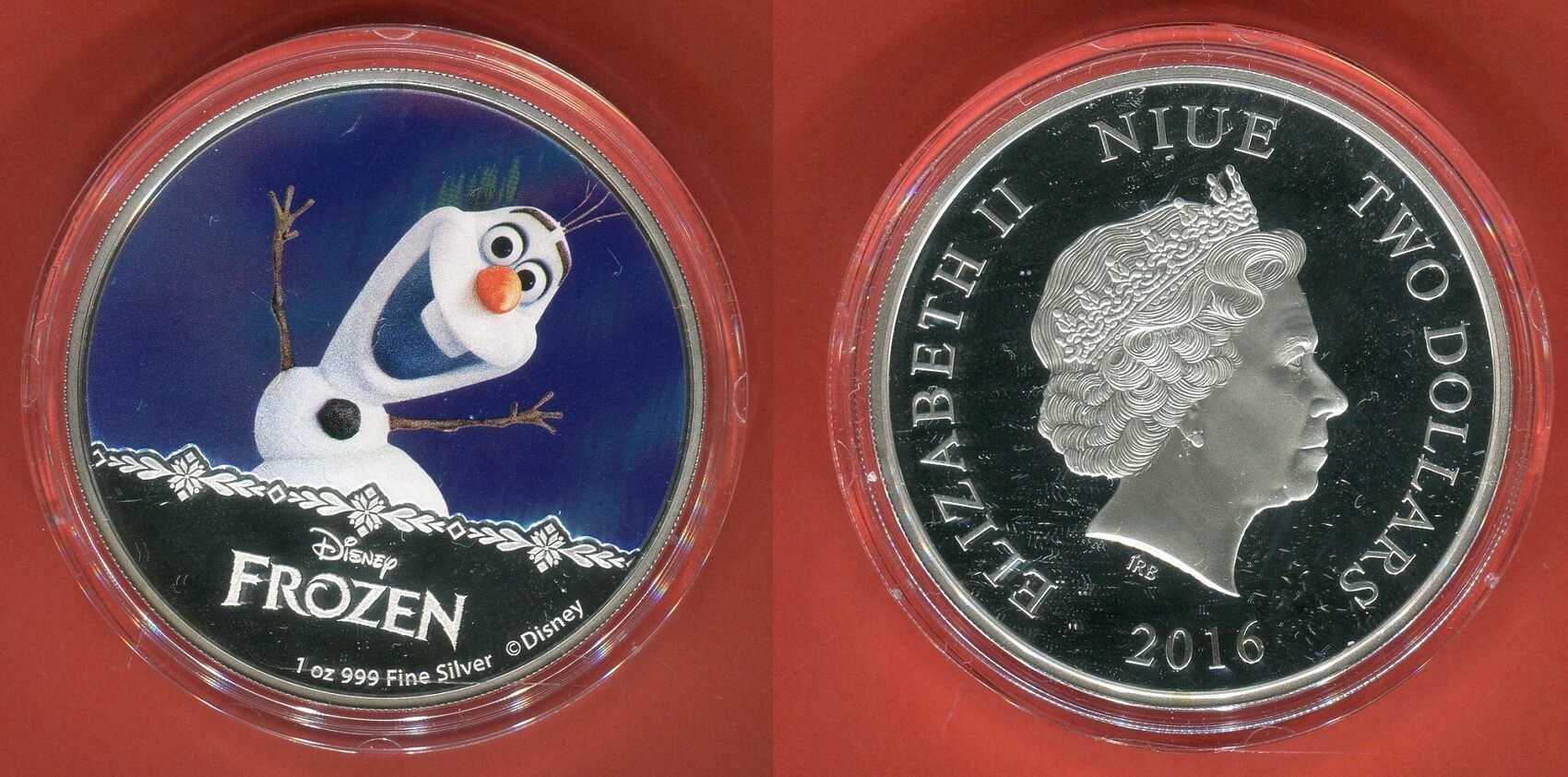 Niue Islands 2 Dollar Silbermünze 2016 Frozen Serie - Olaf der ...
