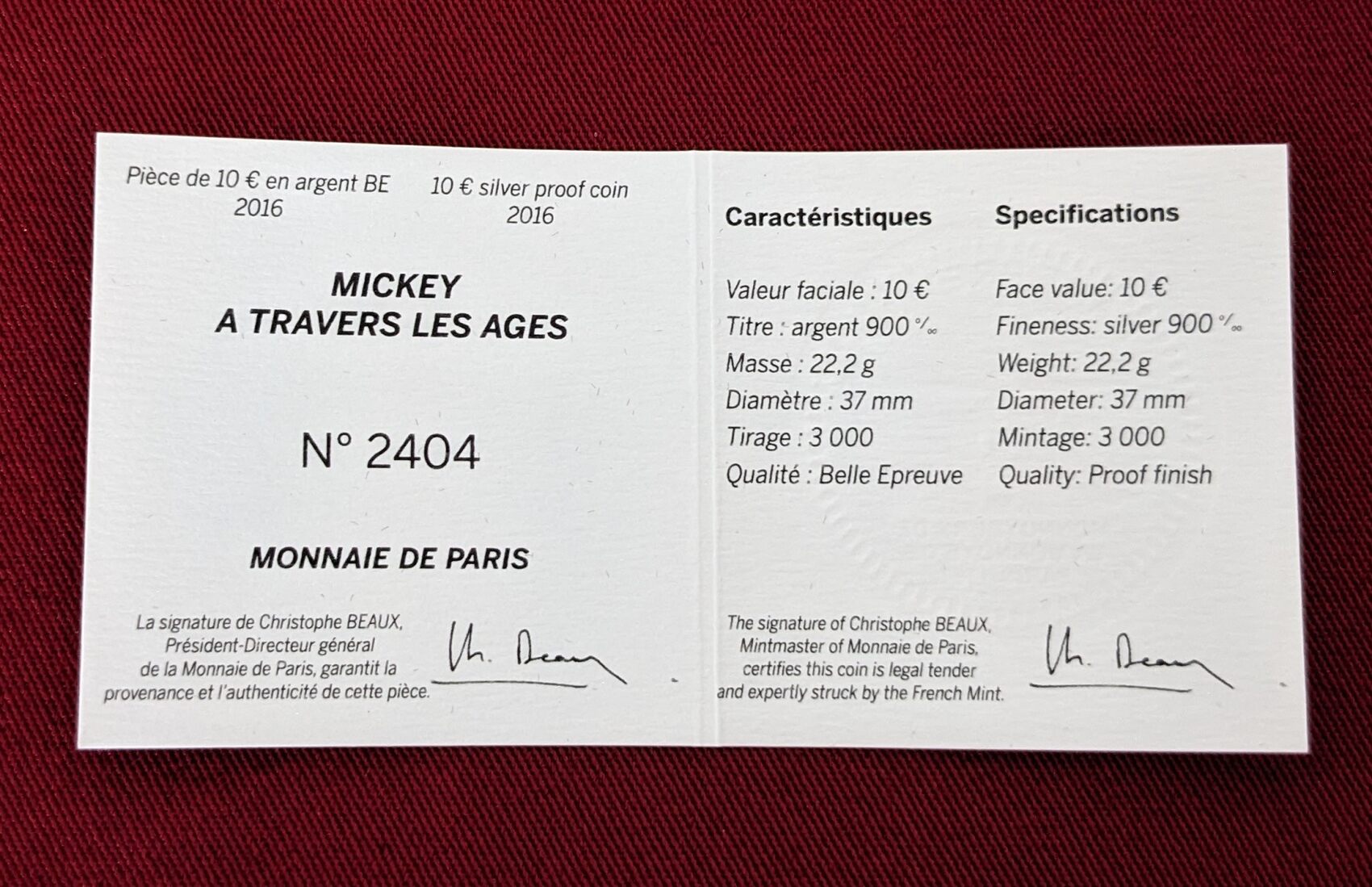 Frankreich 10 Euro Silbermünze 2016 Mickey Mouse - ©Disney™ - Mickey ...