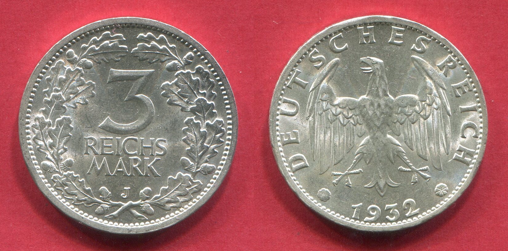 Weimarer Republik Deutsches Reich 3 Mark 1932 J Kursmünze Circulation ...