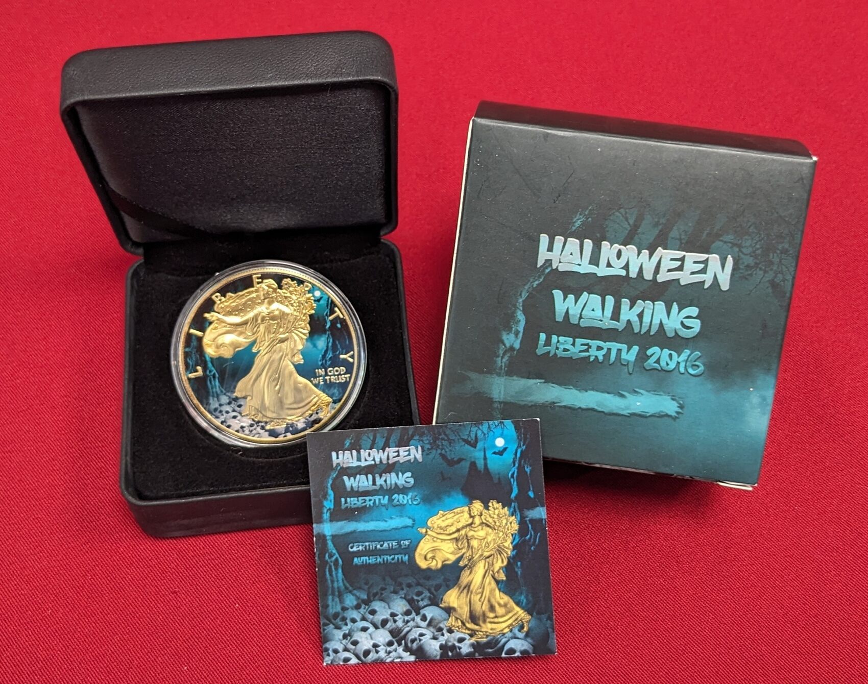 USA 1 Dollar Silbermünze mit Farbapplikation 2016 Halloween Walking ...