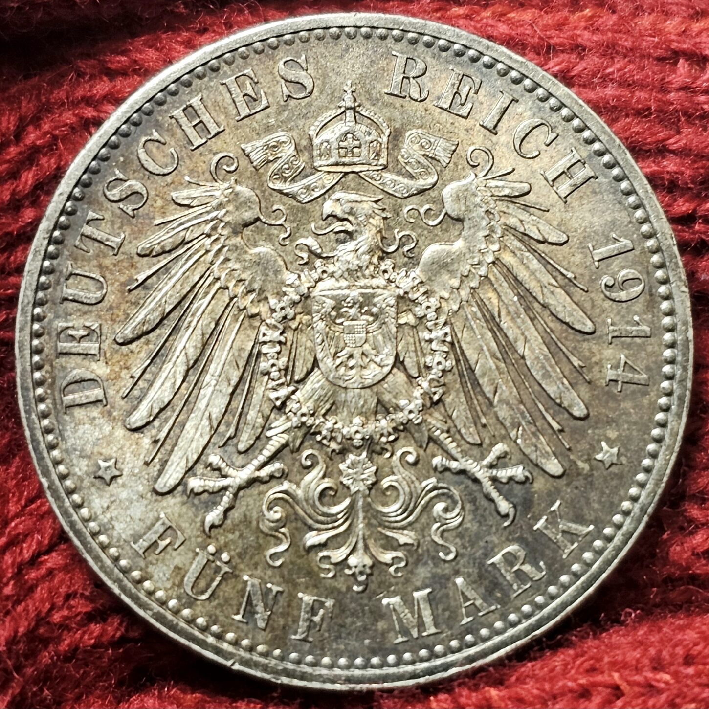 Sachsen Saxony Germany Empire Kaiserreich 5 Mark Silbermünze 1914 E ...