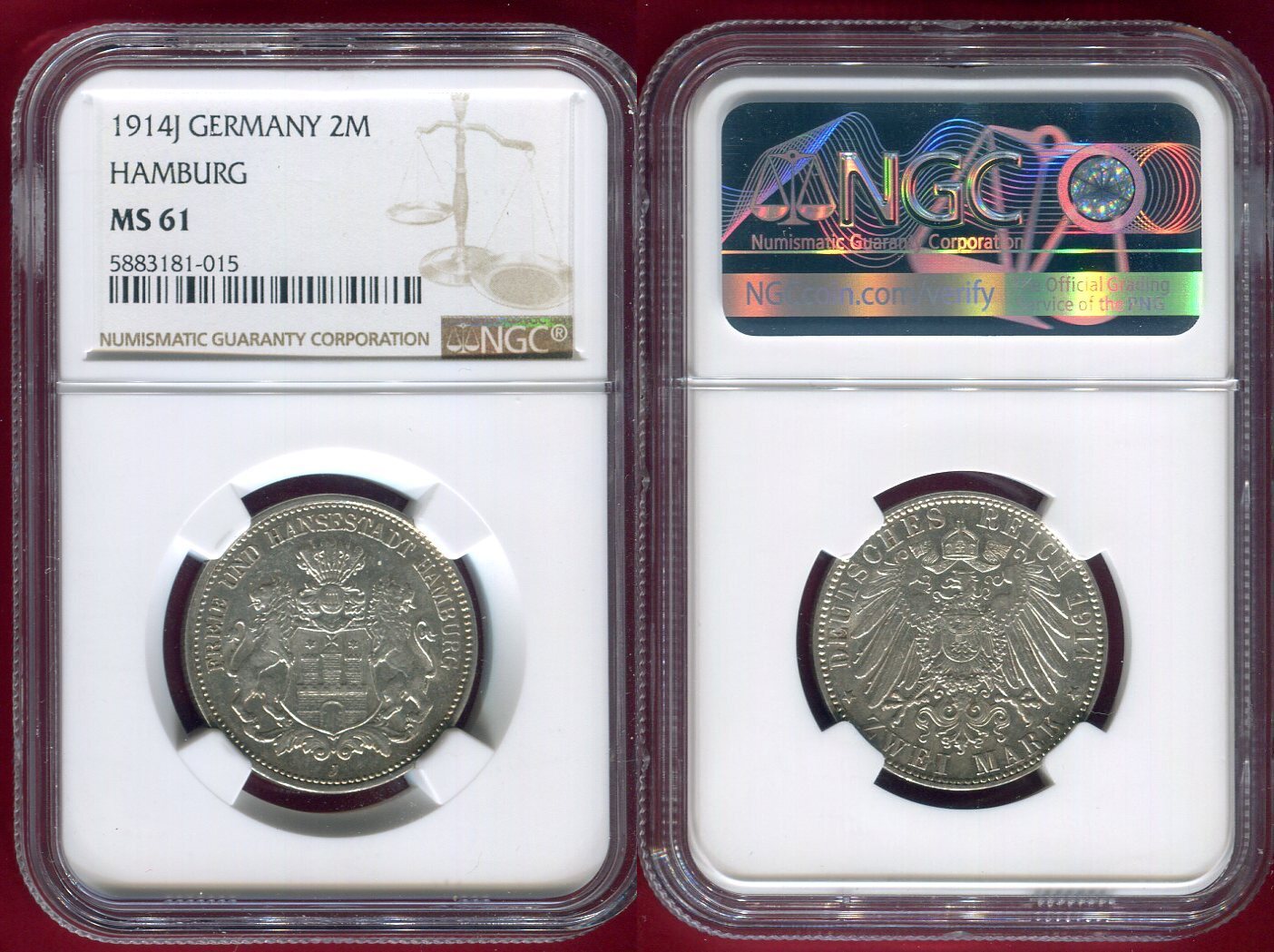 2 Mark 1914 J Freie Hansestadt Hamburg NGC MS 61 | MA-Shops