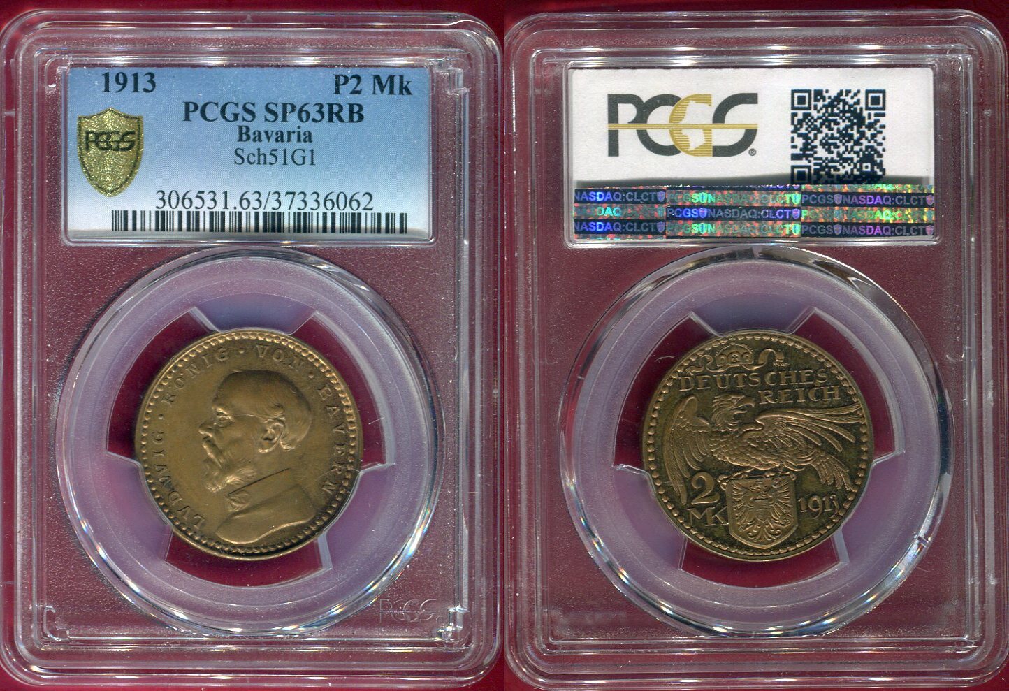 2 Mark Kupfer 1913 Ludwig - König von Bayern PCGS SP63RB | MA-Shops