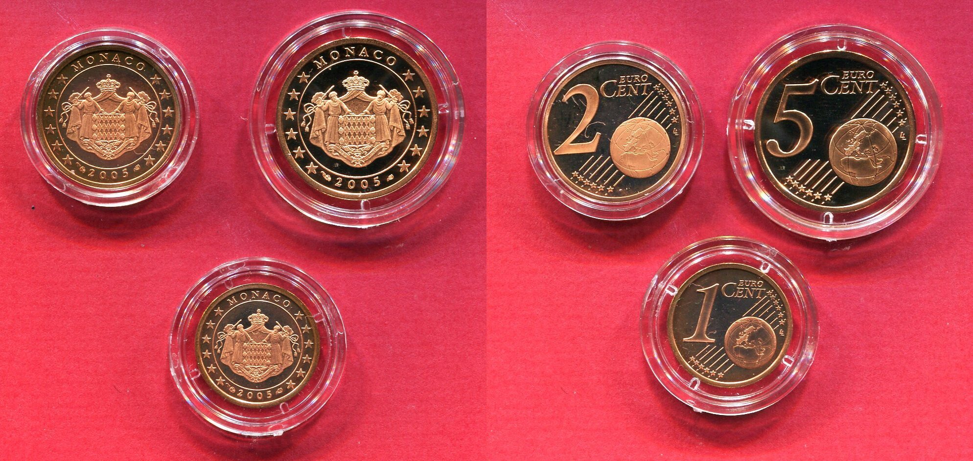 Monaco 1, 2 und 5 Cent 2005 Set aus 1 Cent - 5 Cent Proof with box ...