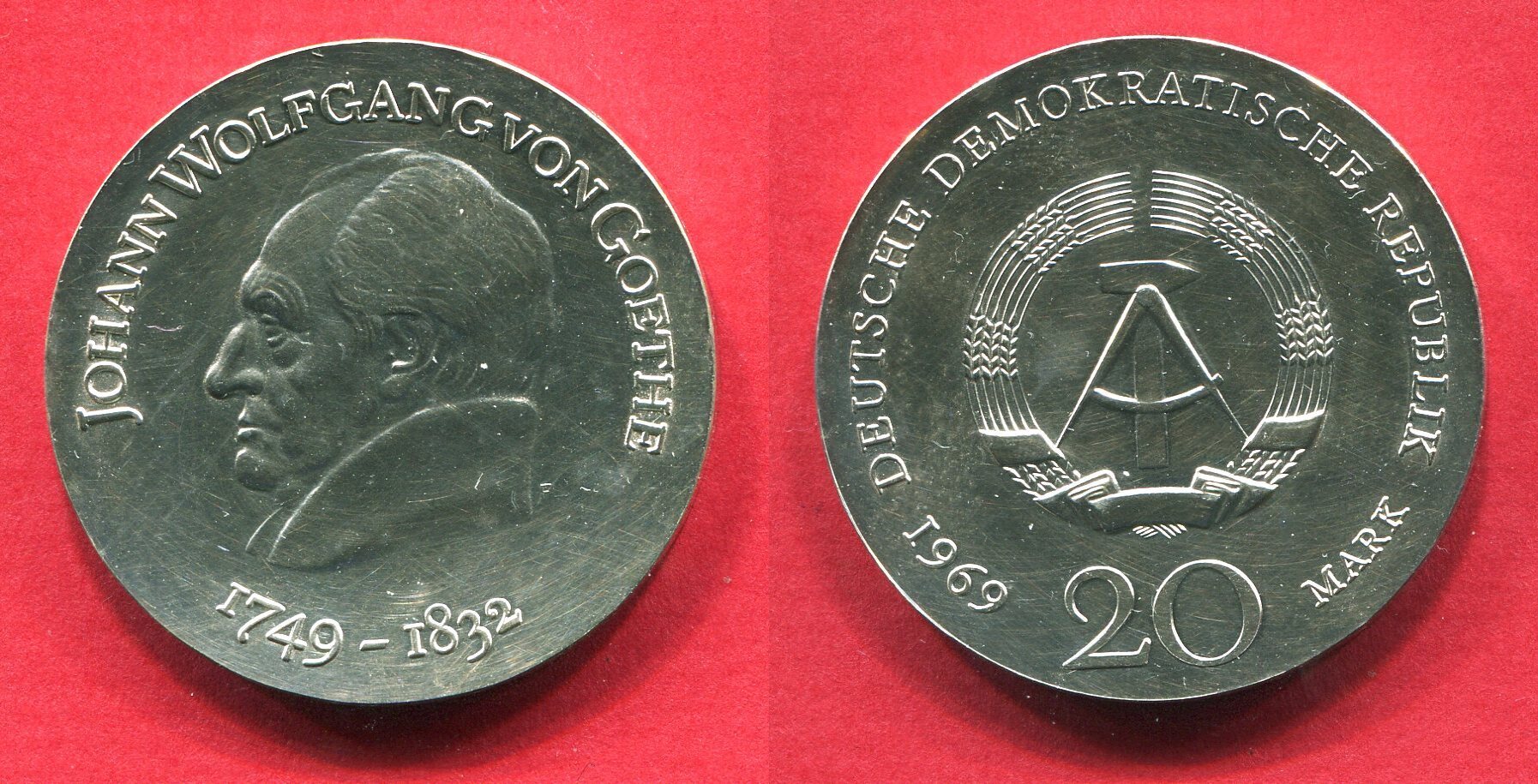 DDR Eastern Eastern Germany 20 Mark Silbergedenkmünze 1969 220. Geburtstag Johann Wolfgang von ...