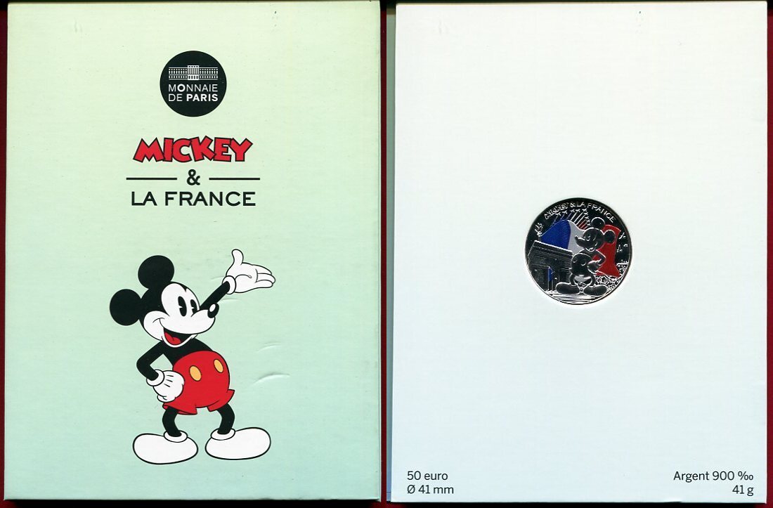 Frankreich 50 Euro Silbermünze 2018 Mickey Mouse (mit Farbapplikation ...
